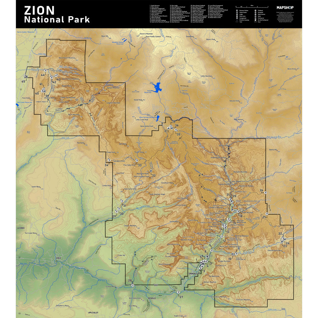Zion National Park Raised Relief Map - 3 Dimensional Map (3D ...