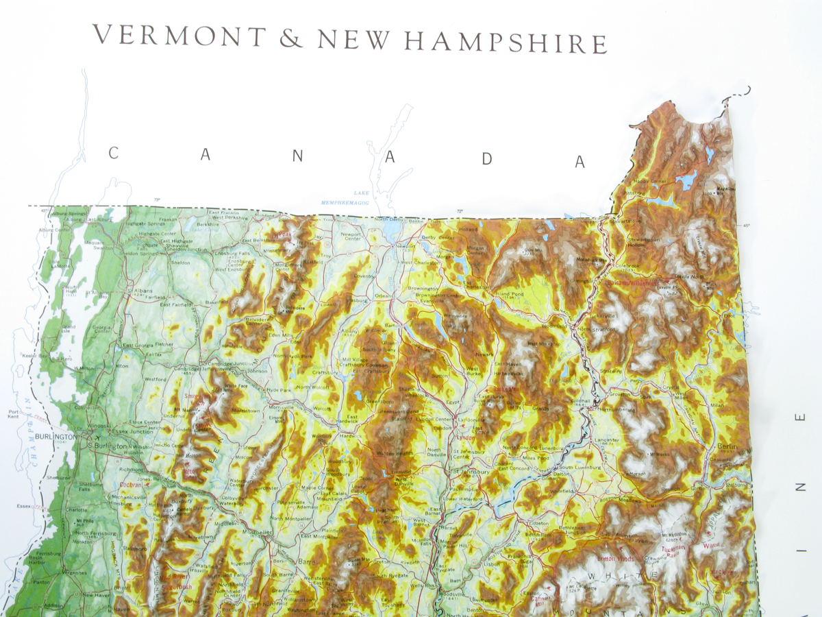 Vermont & New Hampshire Raised Relief 3D map – RaisedRelief.com