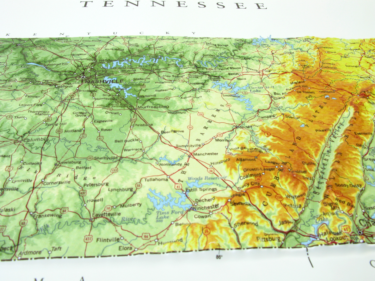 Tennessee Raised Relief 3D map – RaisedRelief.com