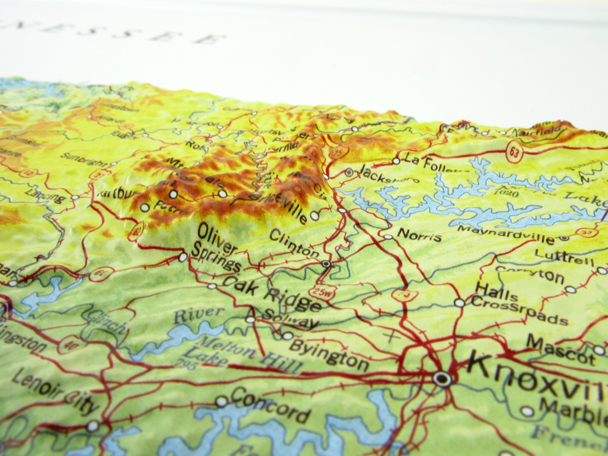 Tennessee Raised Relief 3D map – RaisedRelief.com