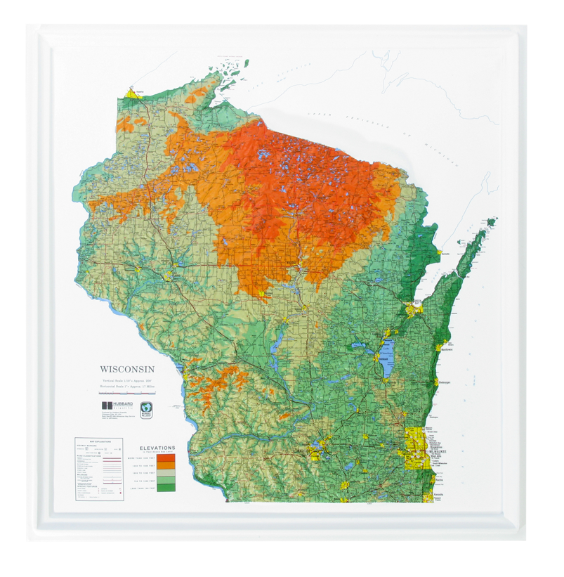 Wisconsin - Natural Color Relief (NCR) Series Raised Relief 3D map ...