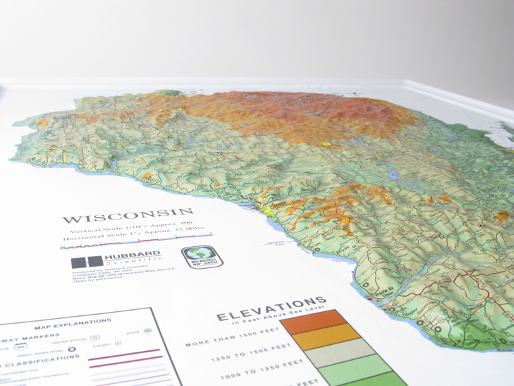Wisconsin - Natural Color Relief (NCR) Series Raised Relief 3D map ...