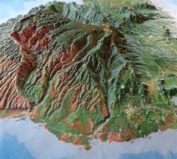 Kauai Hawaii Three Dimensional 3D Raised Relief Map Mounted with Black ...