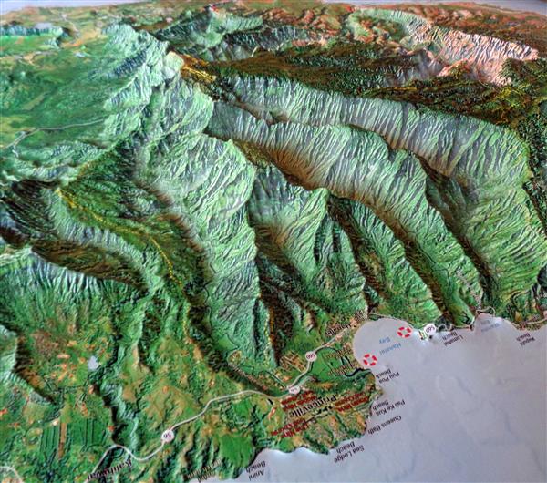 Kauai Hawaii Three Dimensional 3D Raised Relief Map Mounted with Black ...