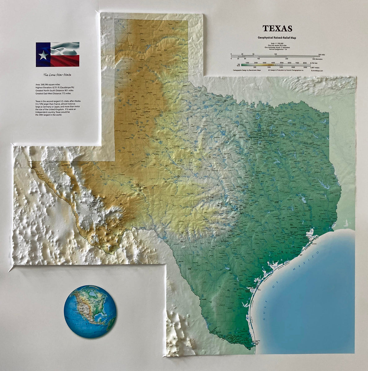Texas State 3 Dimension 3D Raised Relief Map – RaisedRelief.com