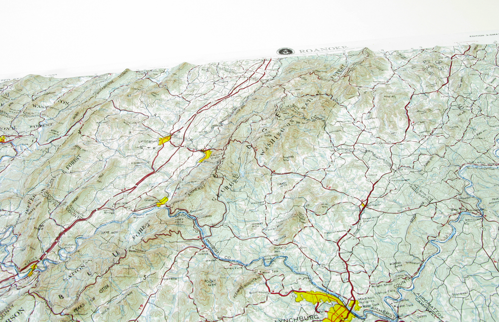 Roanoke USGS Regional Raised Relief 3D map – RaisedRelief.com