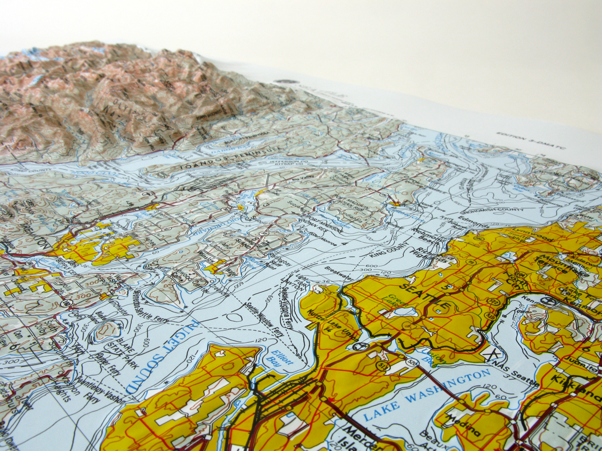 Seattle USGS Regional Raised Relief 3D map – RaisedRelief.com