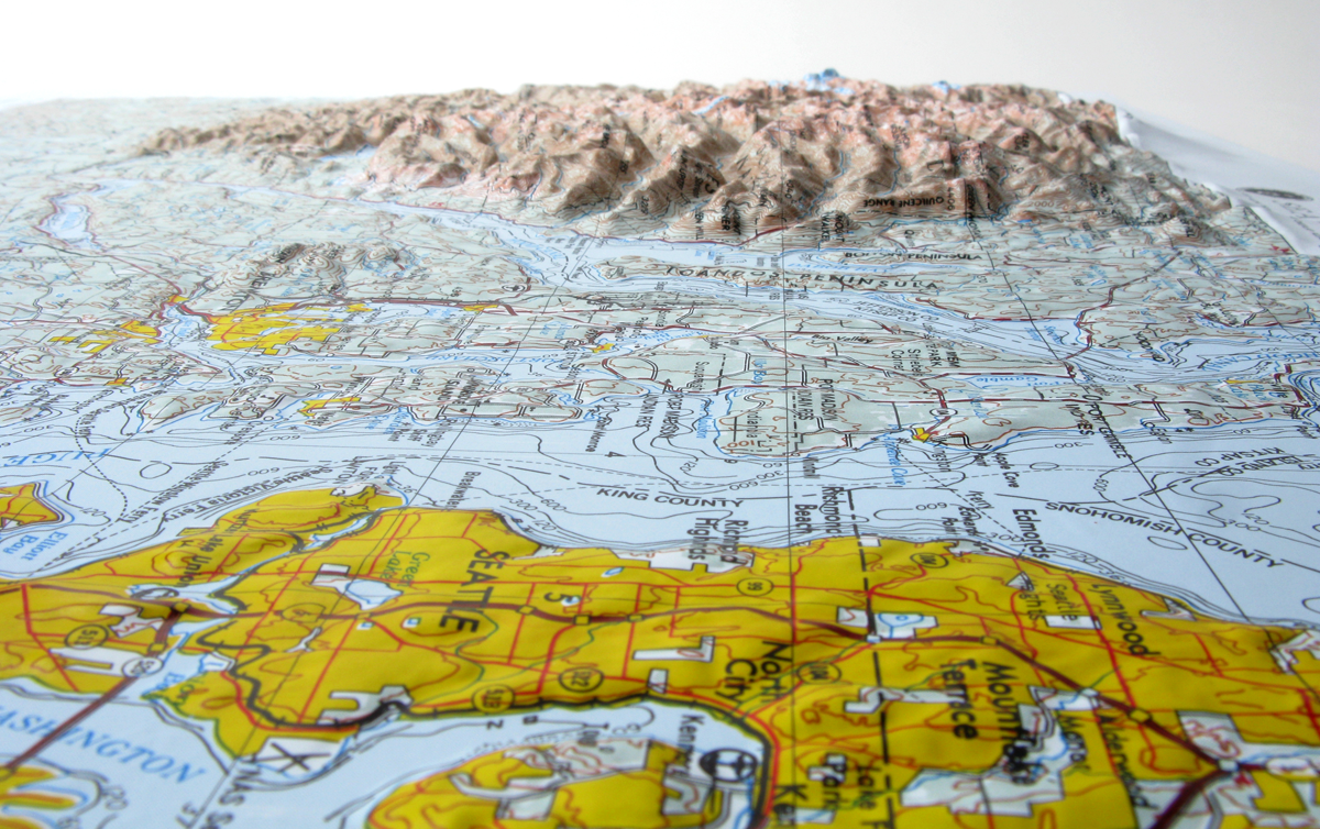 Seattle USGS Regional Raised Relief 3D map – RaisedRelief.com
