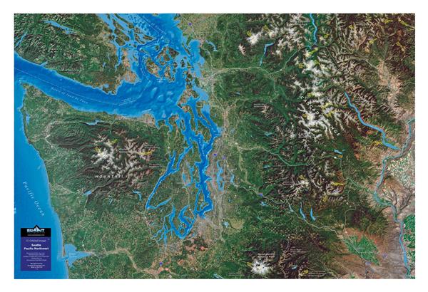 Seattle Pacific NW Satellite Image Three Dimensional Raised Relief Map ...