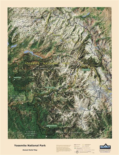 Yosemite National Park Satellite Image 3D Raised Relief Map ...